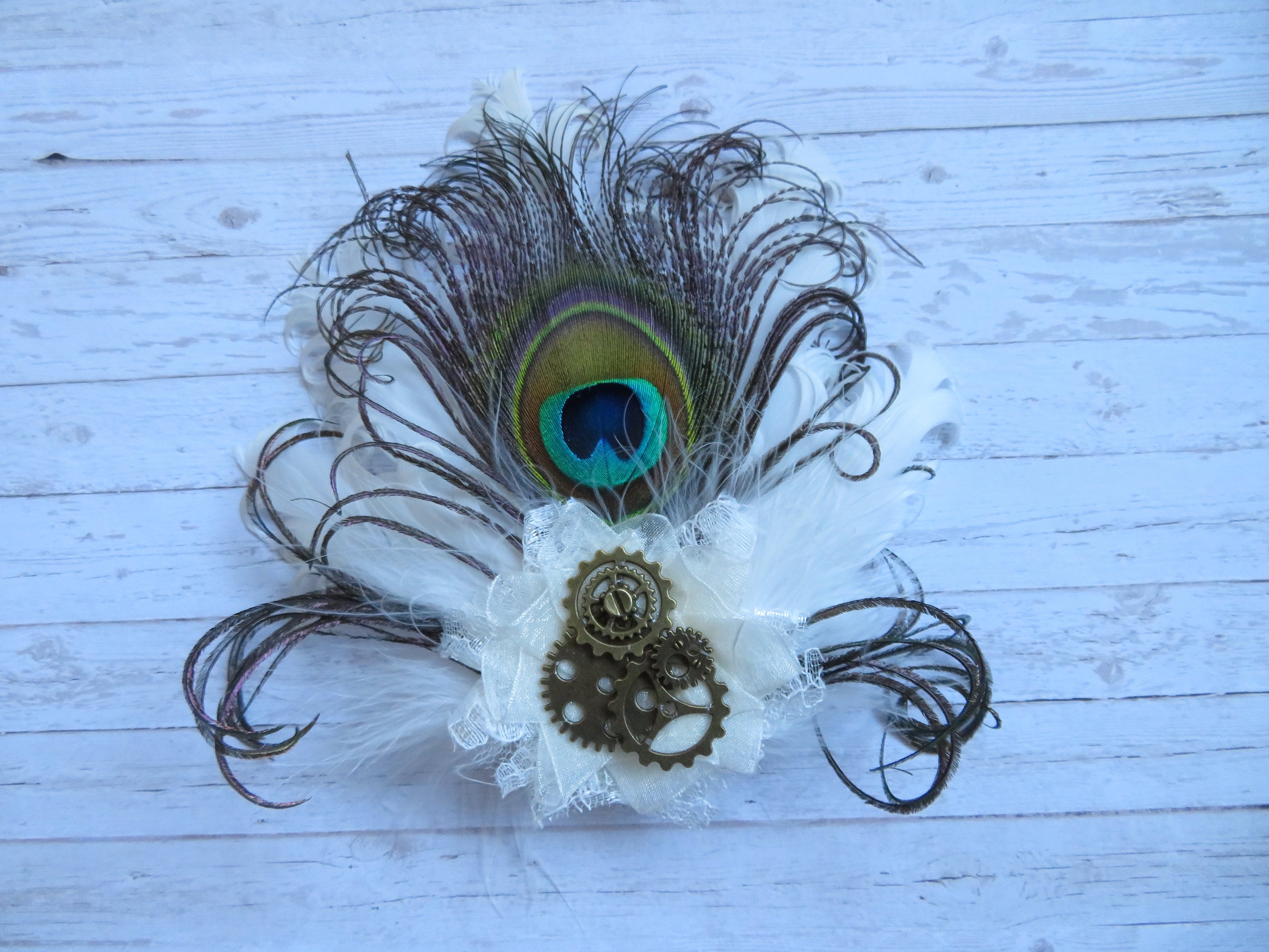 Steampunk Feather Brooch Peacock Feather With Cogs Many | Etsy UK