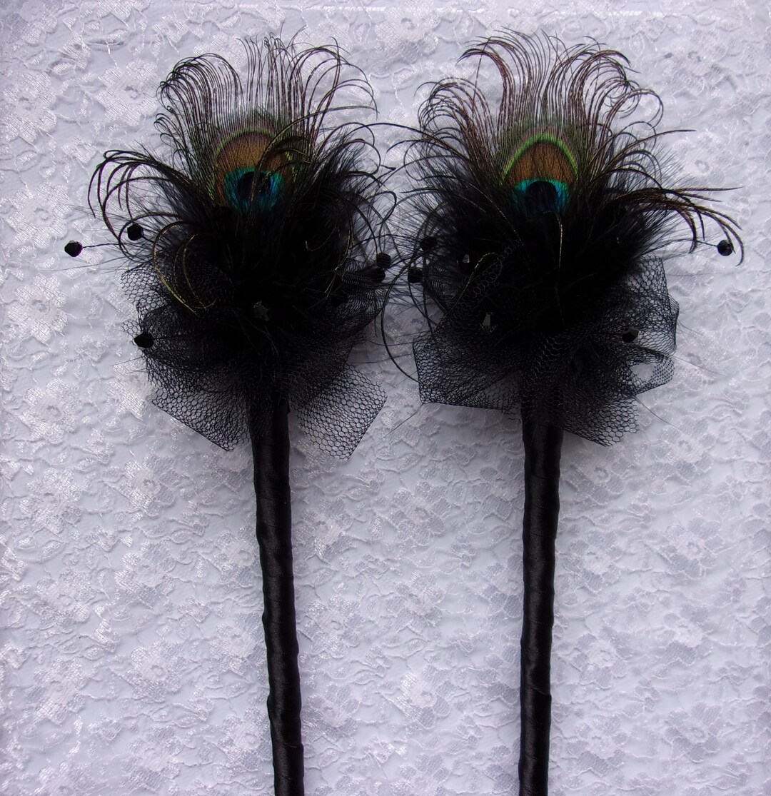 Black Fairy Wand Peacock Feather & Crystal or Pearl Faerie Wands for a ...