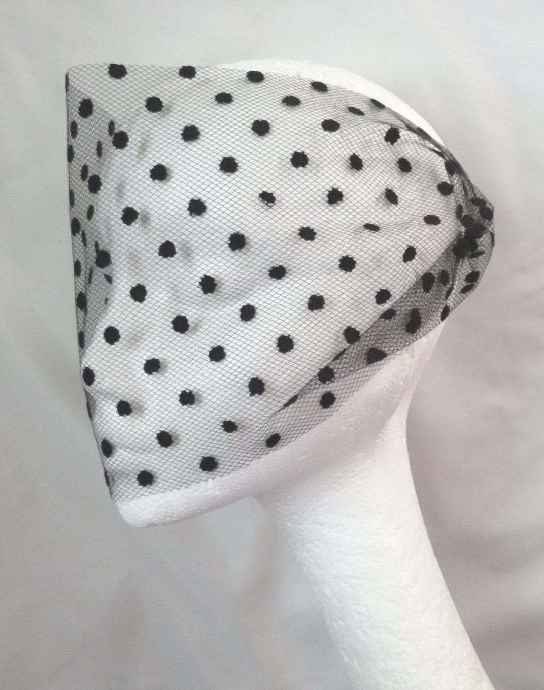 Black Narrow Spotted Veil - Flocked Large Spot Spotty Dotty Polkadot ...