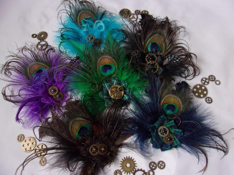Steampunk Feather Brooch Peacock Feather With Cogs Many - Etsy UK