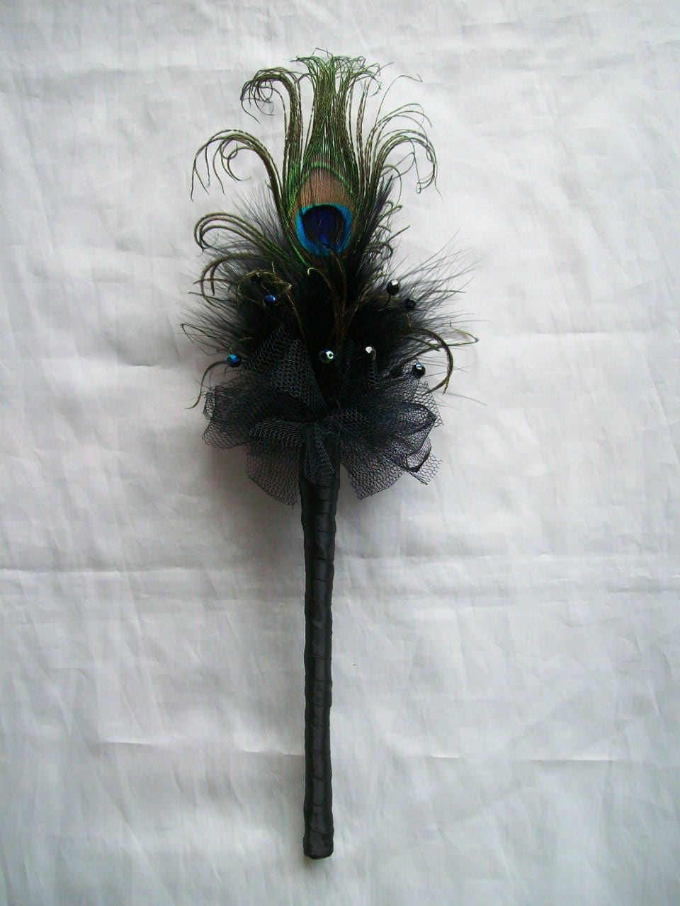 Black Fairy Wand Peacock Feather & Crystal or Pearl Faerie - Etsy