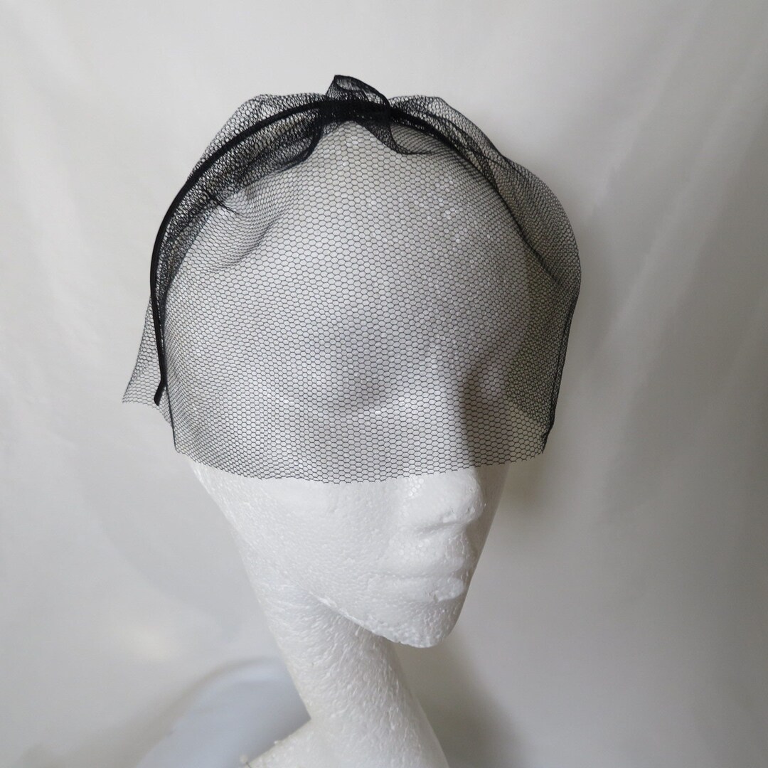 Black Short Sheer Tulle Mesh Net Veil on a Satin Headband Band- Wedding ...
