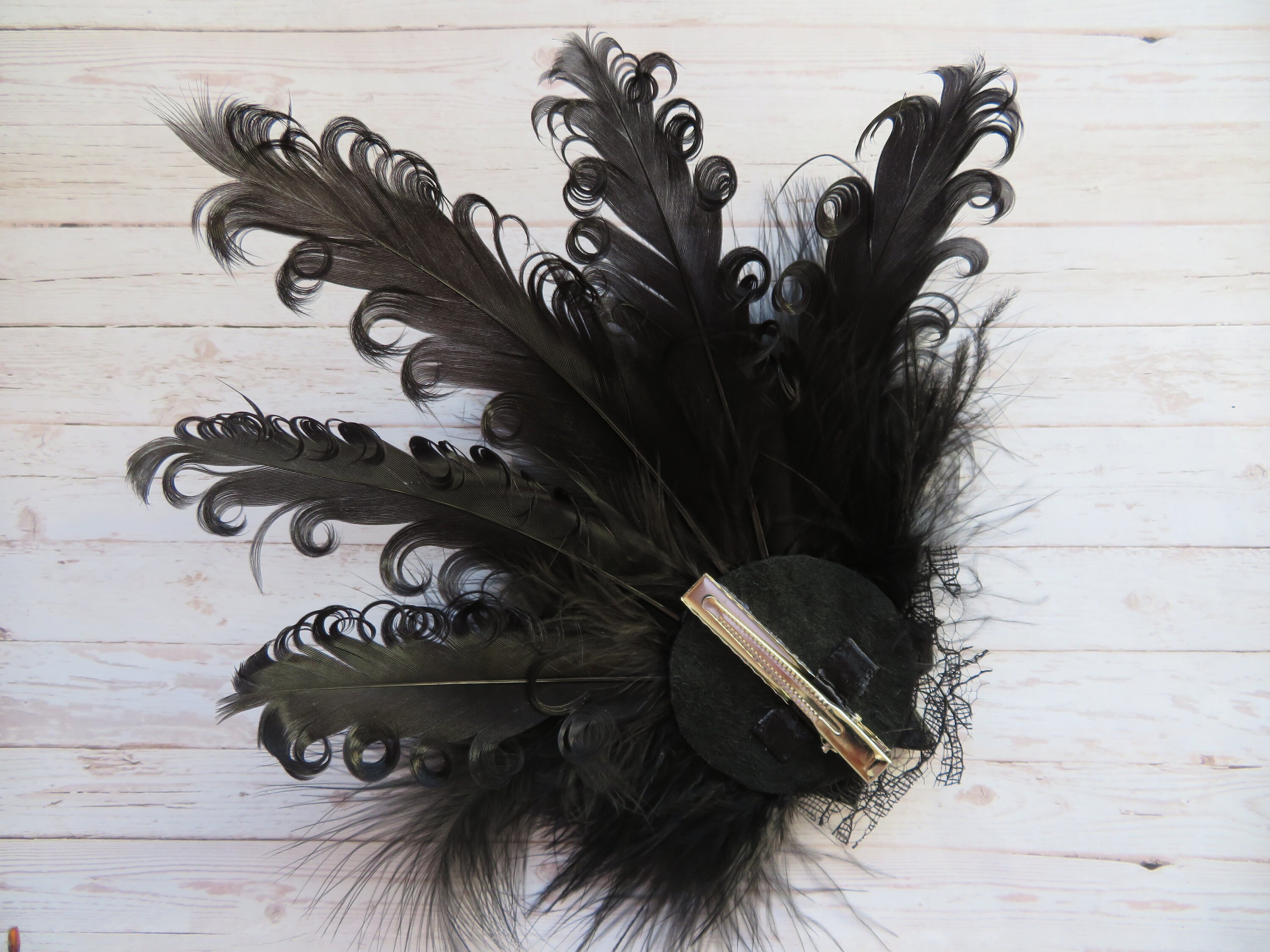 Black Steampunk Feather Fascinator Headpiece With Silver Cogs | Etsy