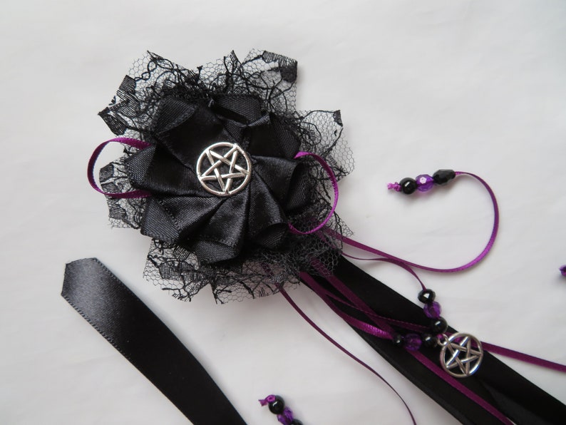 Black Gothic Ribbon Trail Hair Clip Amethyst Purple Silver | Etsy UK