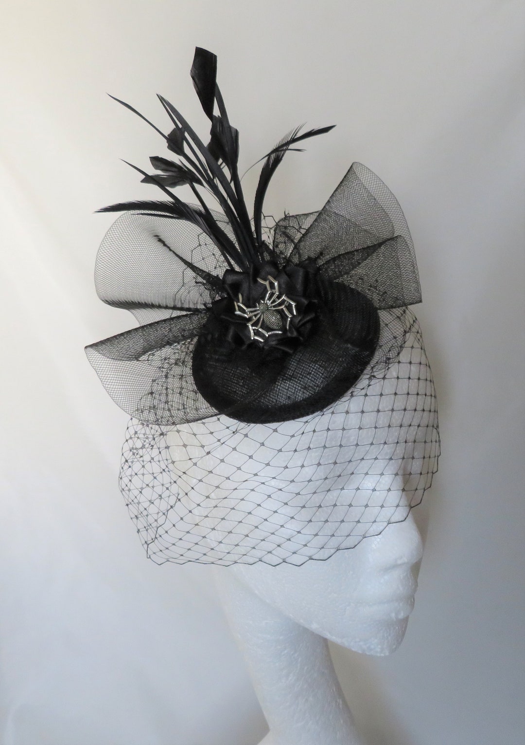 Black Victorian Gothic Spider Hat - Crinoline Fascinator Vintage Veiled ...