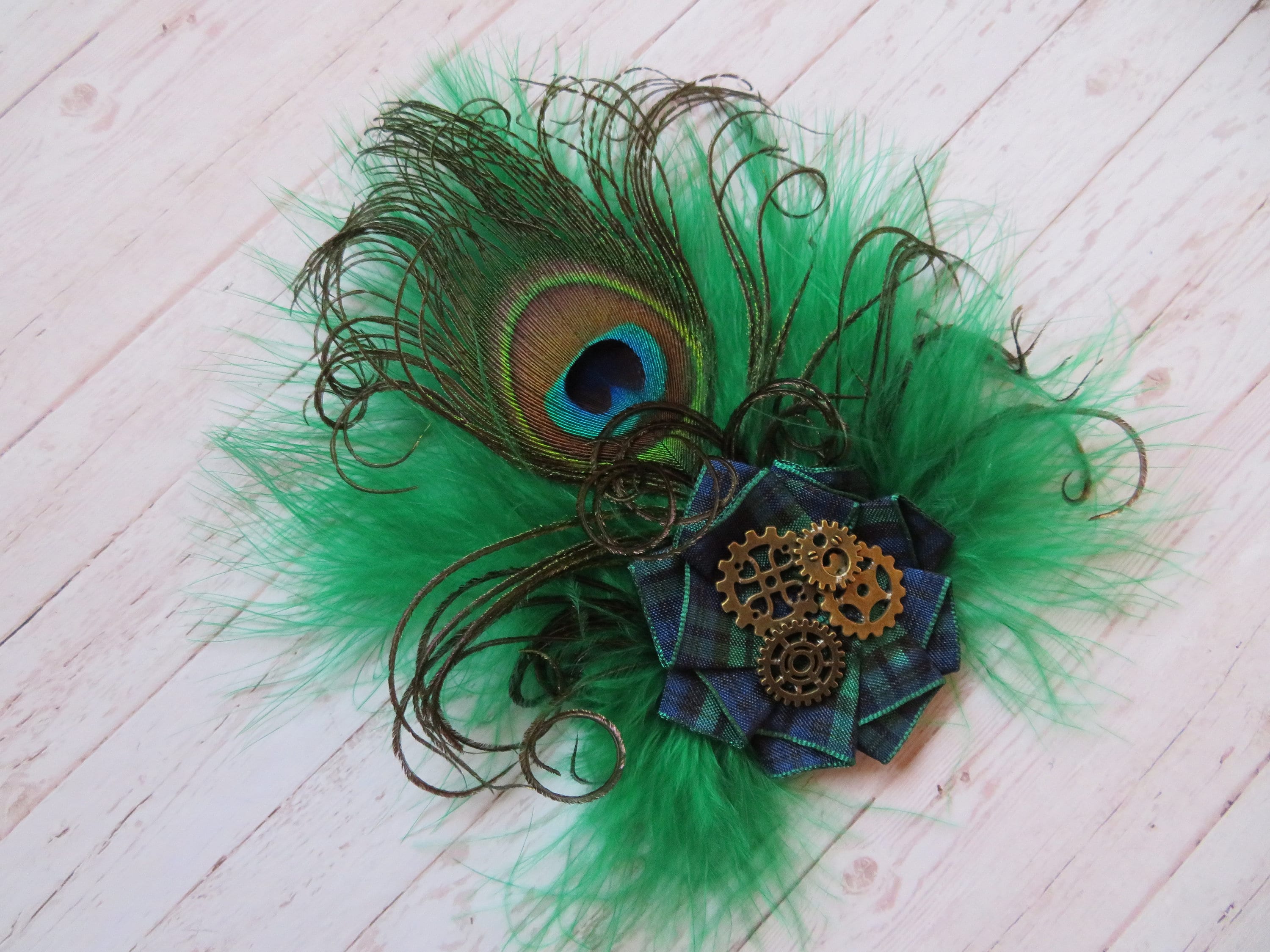Steampunk Feather Brooch Peacock Feather With Cogs Many | Etsy UK