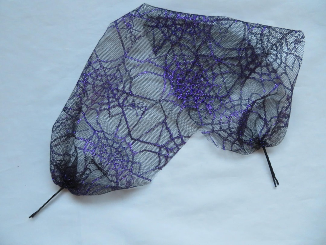 Purple and Black Cobweb Spiders Web Tulle Narrow Bandeau Eye Veil ...