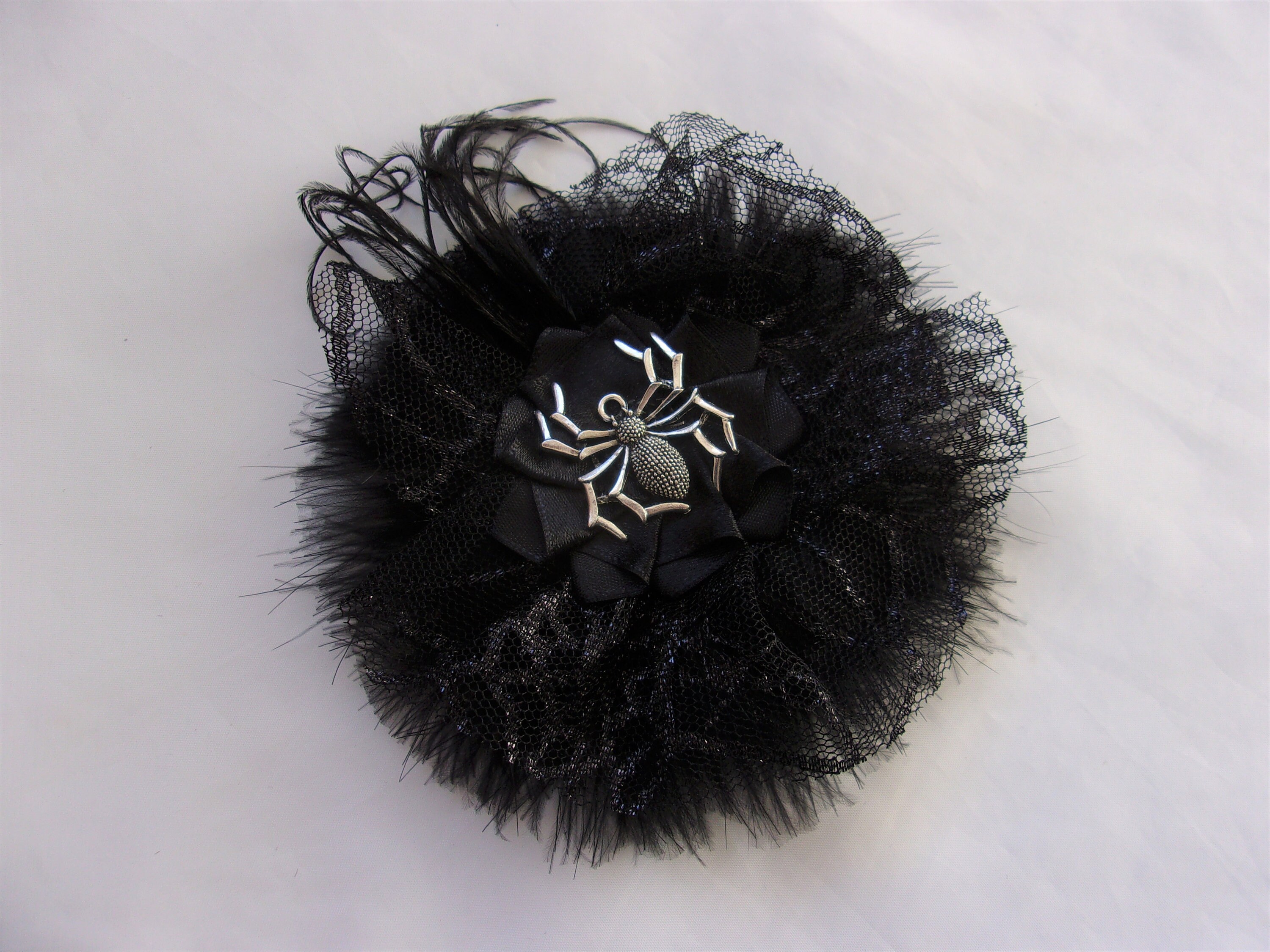 Black Spider Brooch With Feathers Cobweb Tulle Corsage - Etsy UK