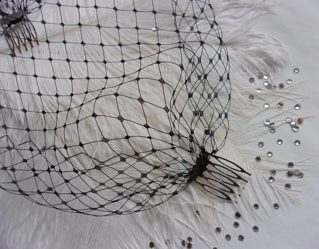 Velo de diamantes de imitación negro tachonado viuda alegre gótica ...