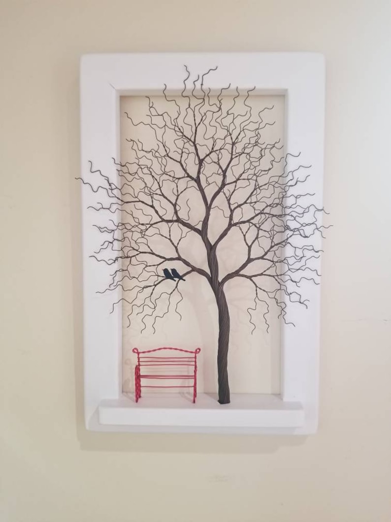 Made to Order Framed Copper Tree W/bench. Rustic Decor. Wire - Etsy
