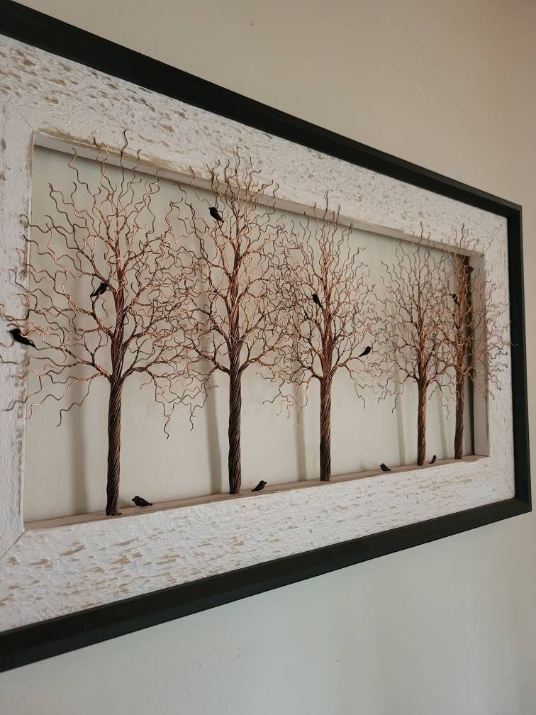 Copper Tree Landscape With Birds. Wire Tree Sculpture. Made to Order ...