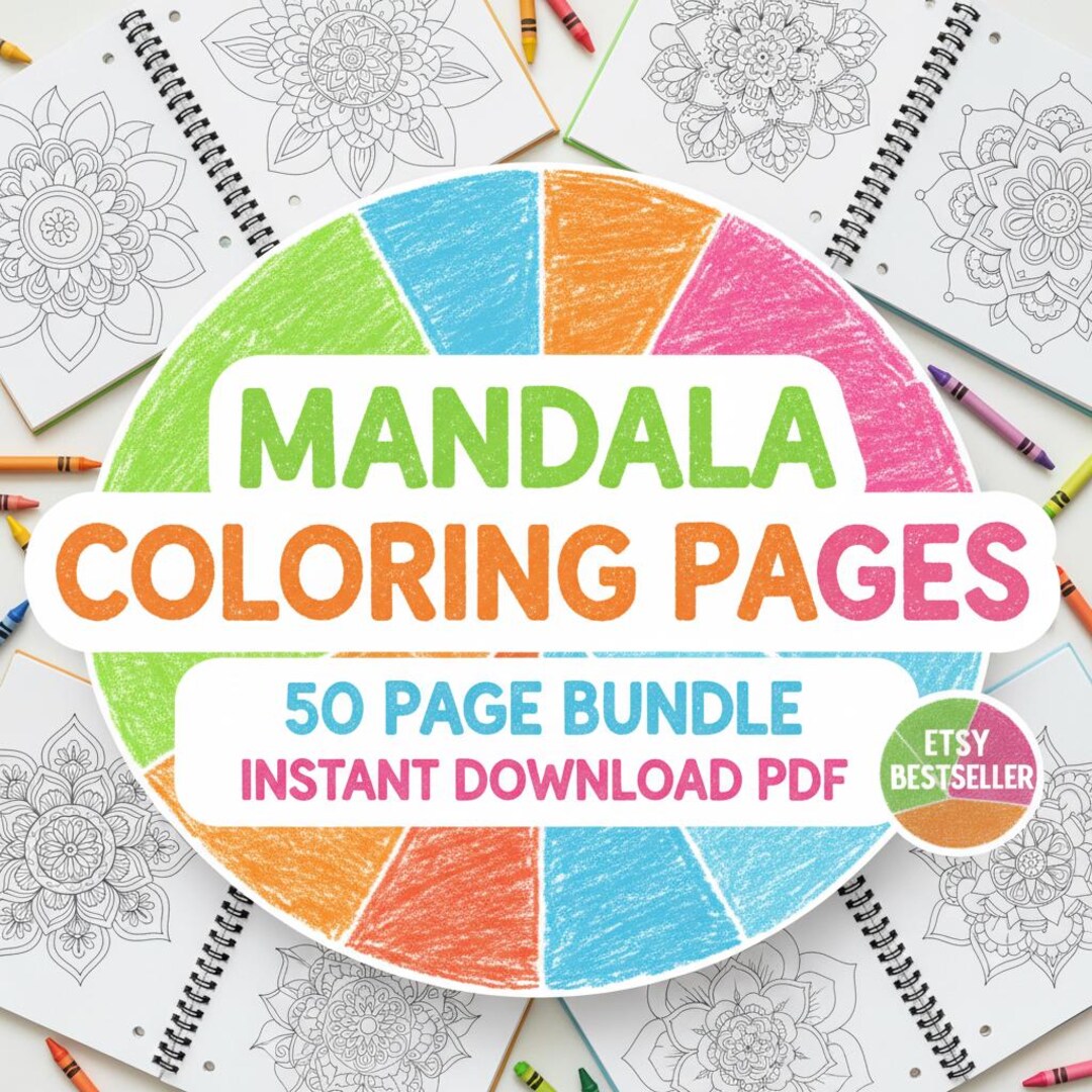 50 Mandala Coloring Pages for Adults | Printable Bundle | Relaxation ...