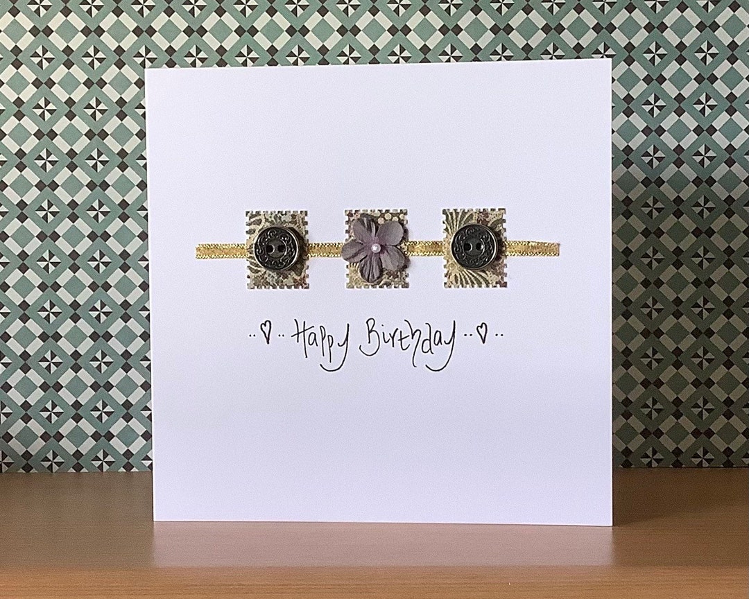 Unusual Birthday Card With Metallic Buttons and Ribbon - Etsy