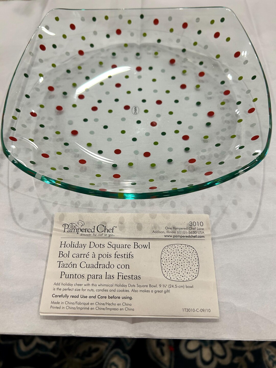 Pampered Chef Holiday Dots Glass Dish 9.75 Inches Square - Etsy