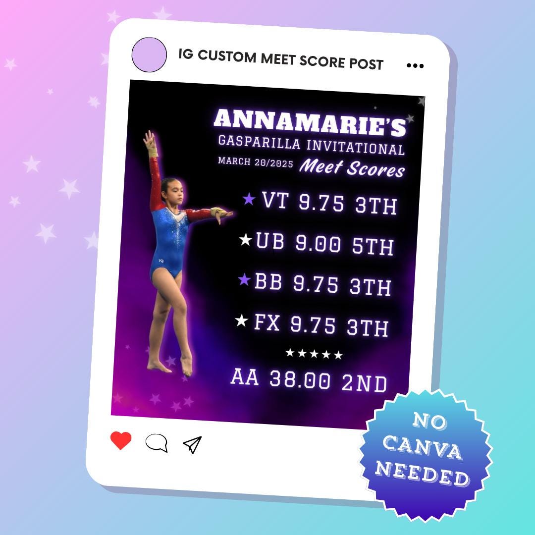 Gymnastics Instagram Post, Editable Canva Template, Personalized ...