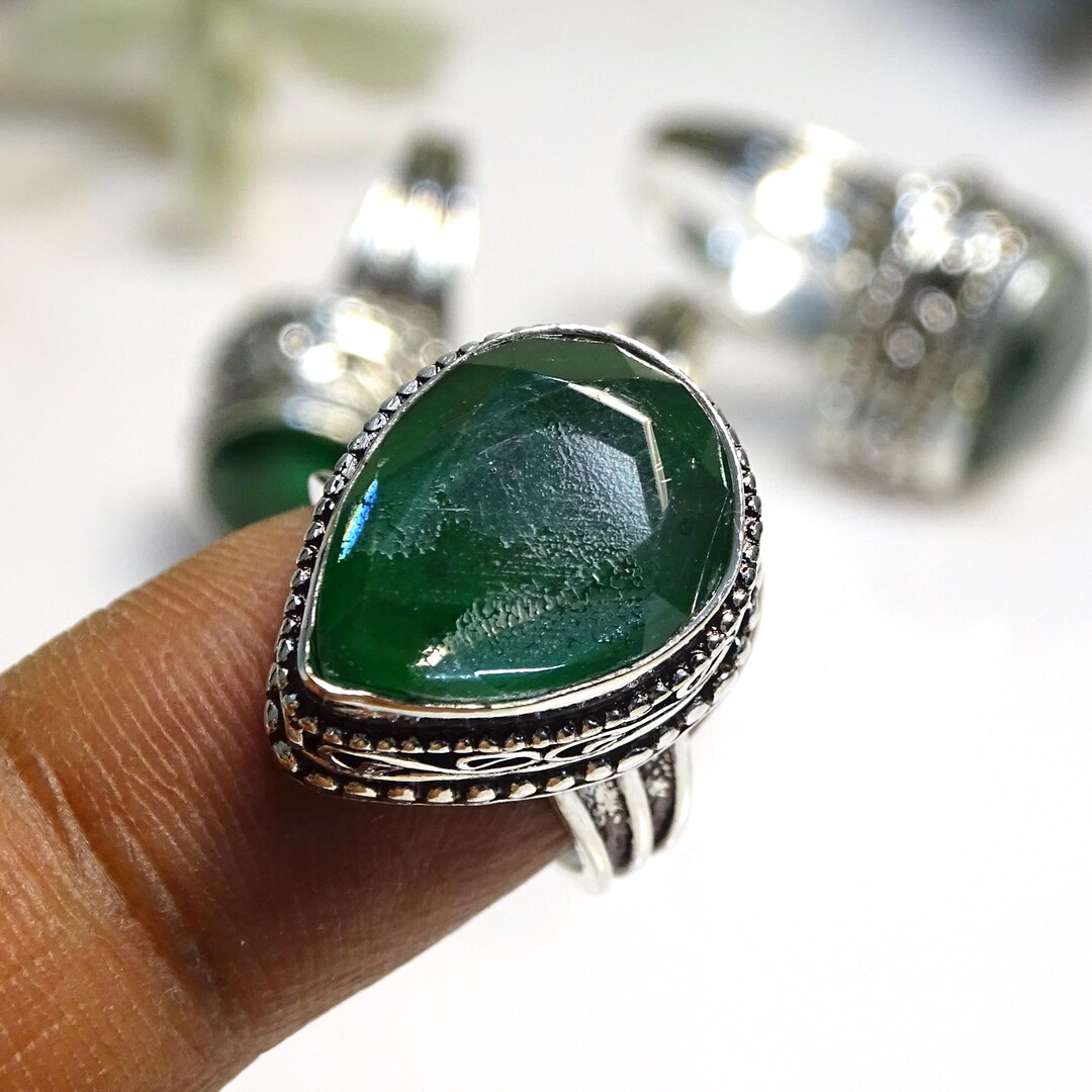 Emerald Green Quartz Ring: 925 Silver Handmade Vintage Style - Etsy