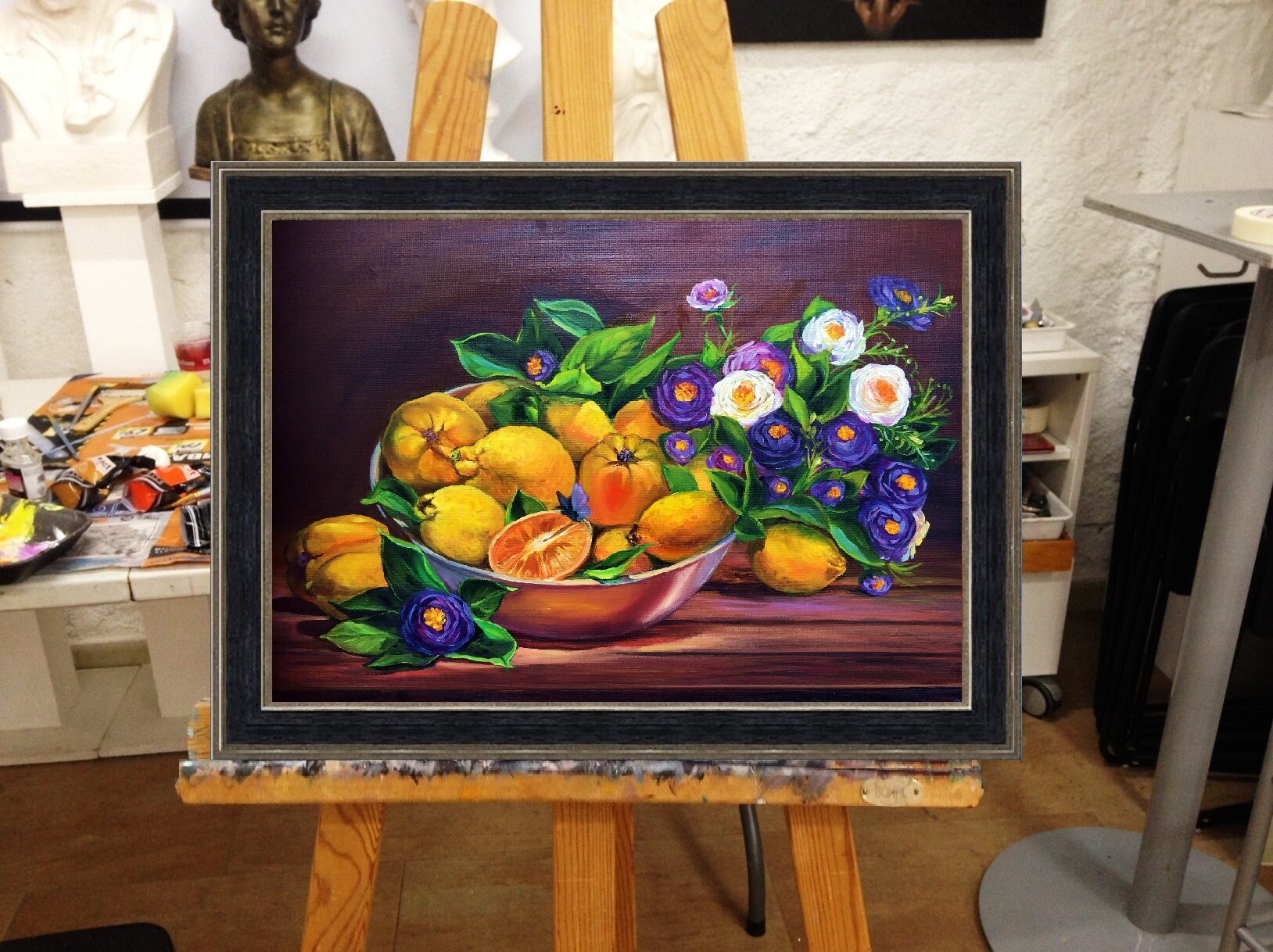 Still Life With Lemons and Apple Quince. ORIGINAL. Oil. Floral Art Wall ...