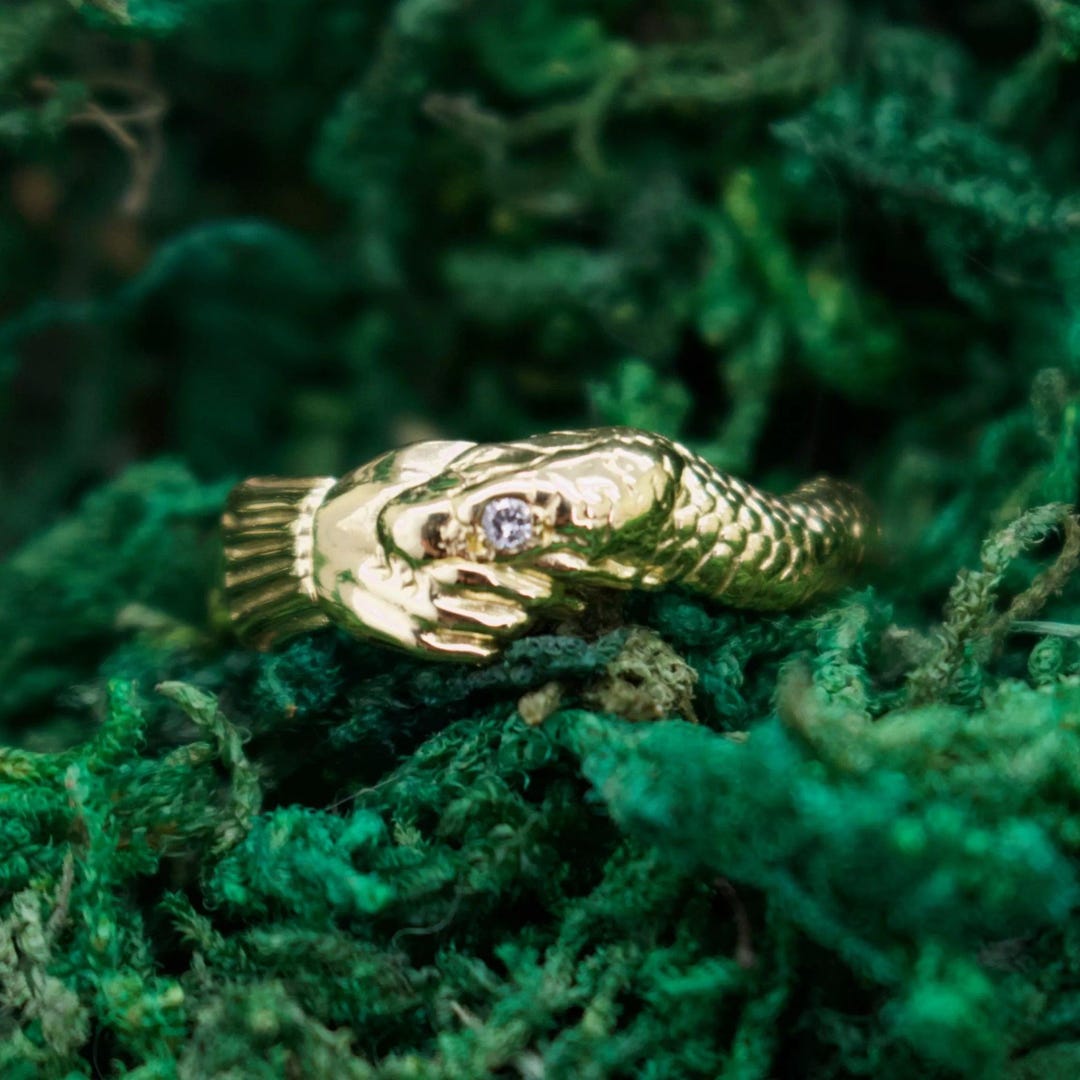 Twice Shy Ring’ - Snake Bite Handshake Ring With Custom Birthstone Eye ...