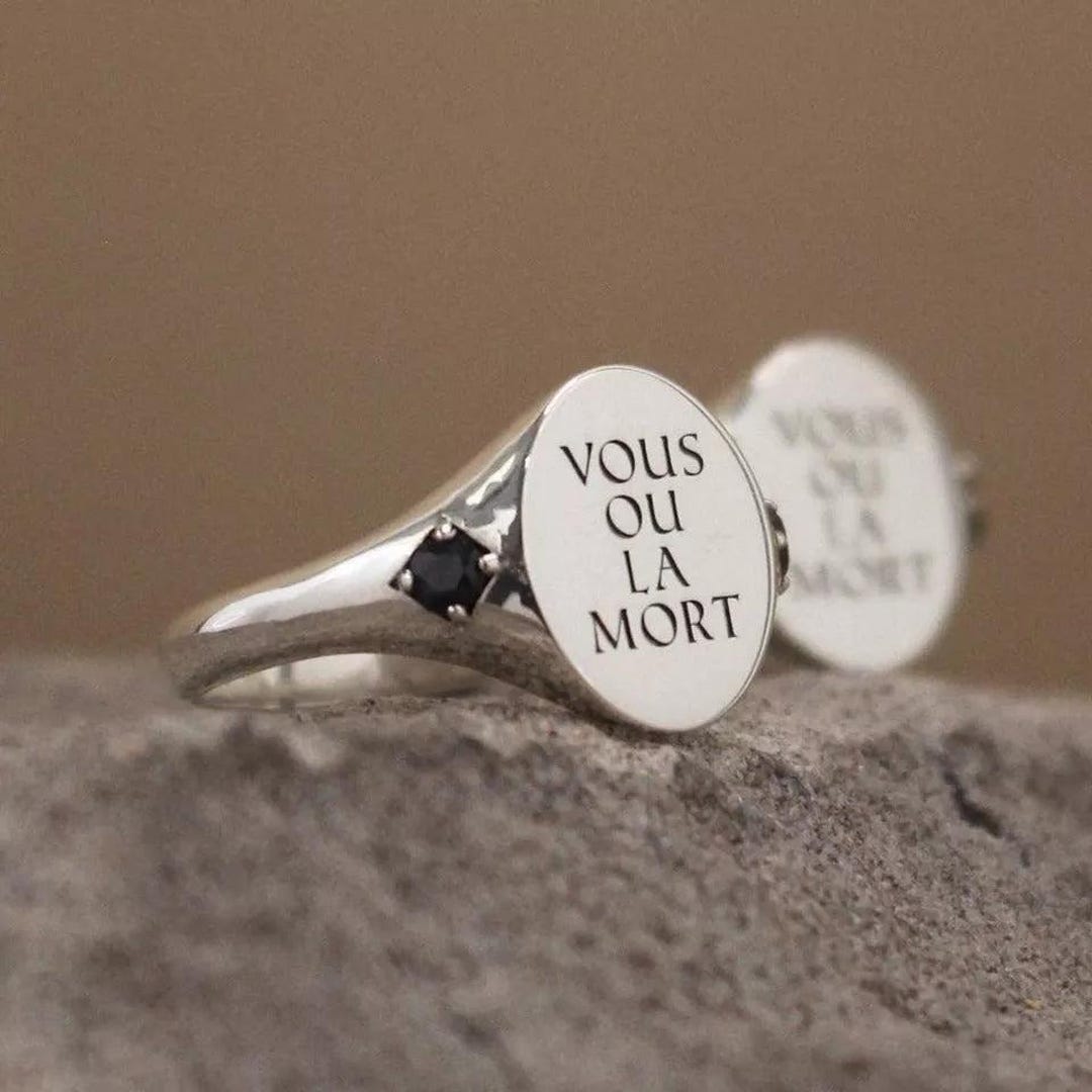 Vous Ou La Mort - You or Death | Signet Ring With Birthstone Band - Etsy UK