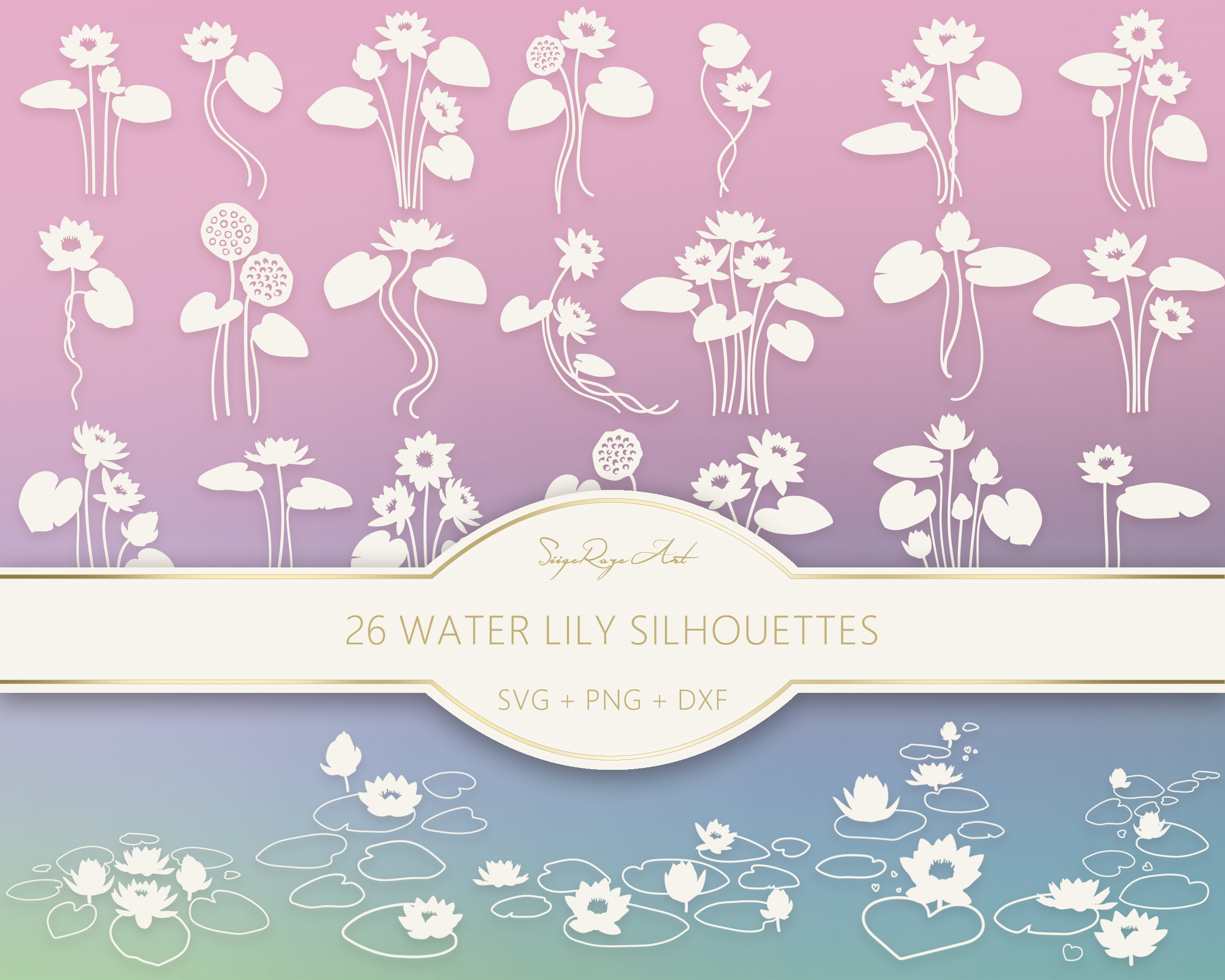 Water Lily Silhouette Svg and Png Bundle, Water Lily, Lotus, Cricut ...