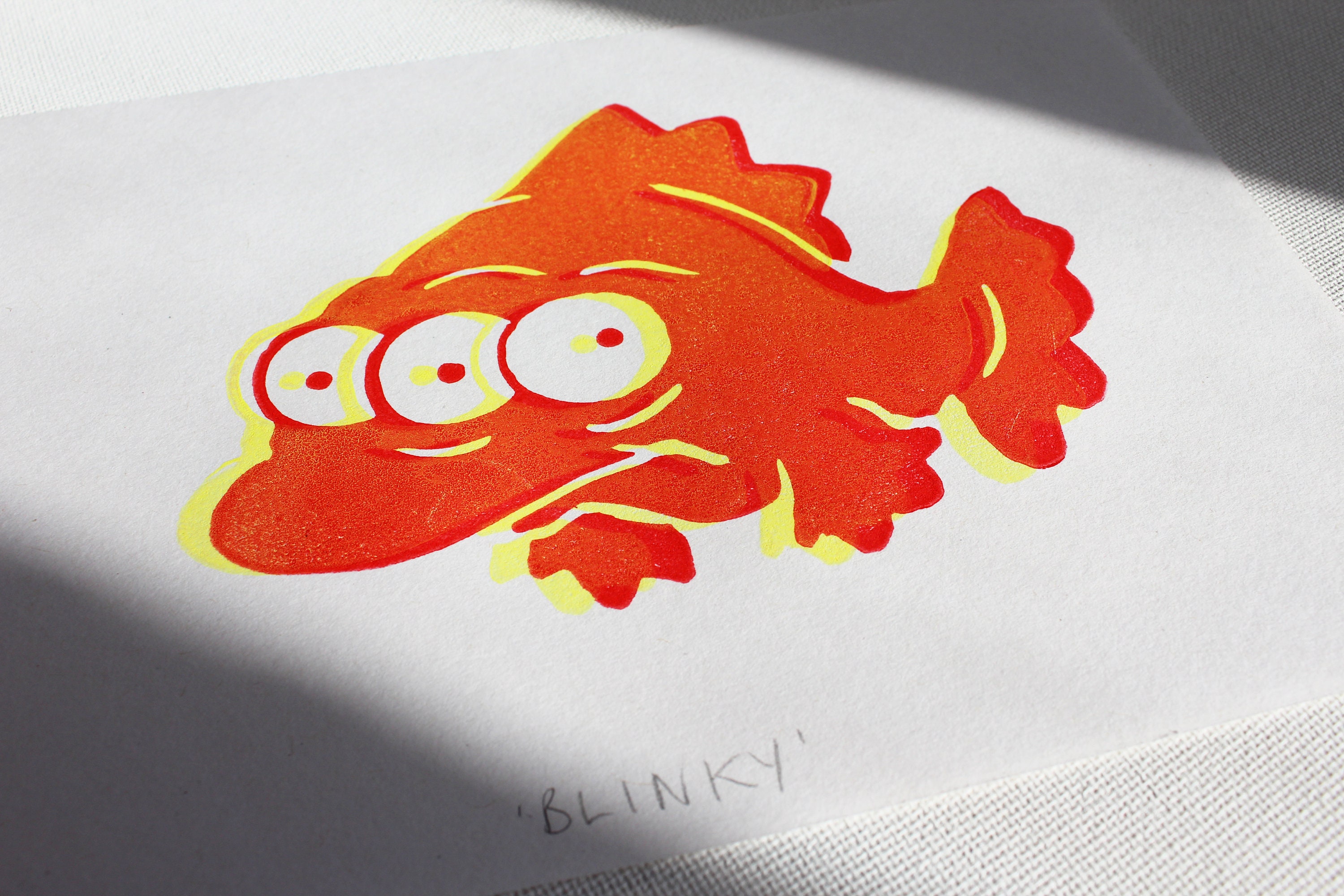 The Simpsons Art Print, Blinky A5 | Fish Lino Print, The Simpsons Gift ...