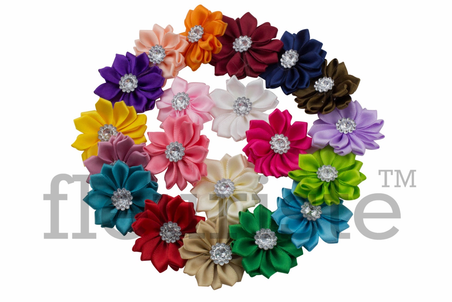 RED Ribbon Flower With Rhinestone Center Satin Flower Fabric - Etsy