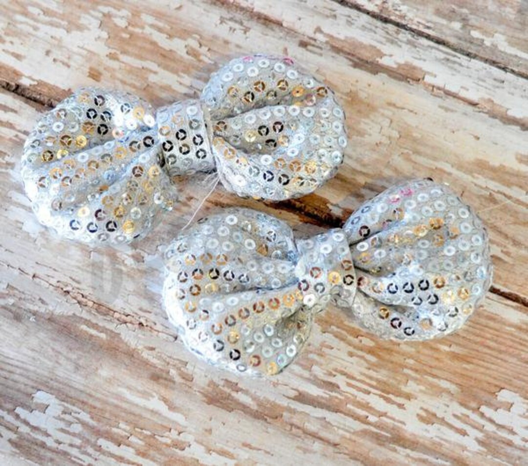 3" Silver Sequin Bow, Glitter Bow, Bows, Fabric Bows, Diy Sparkly Bows ...
