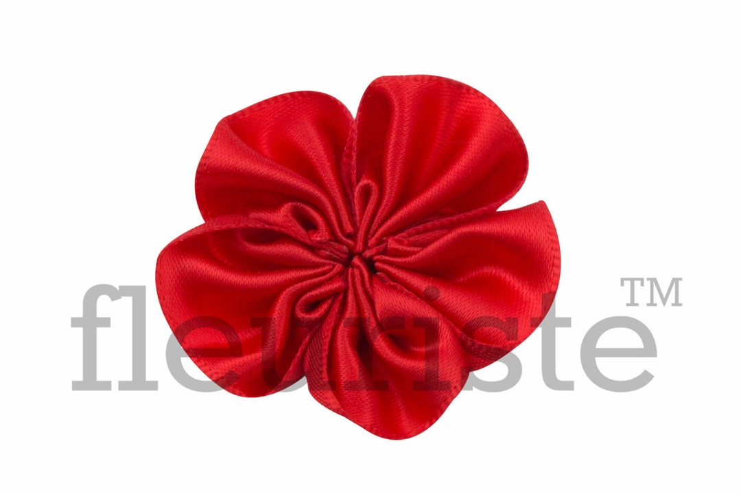 RED RIBBON FLOWER, Satin Flower, Fabric Rose, Rolled Rosette, Wholesale ...