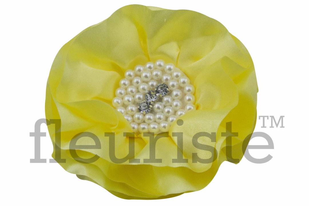 Extra Lrg 5 YELLOW SATIN Flower, Rhinestone Flower, Wholesale, Fabric ...