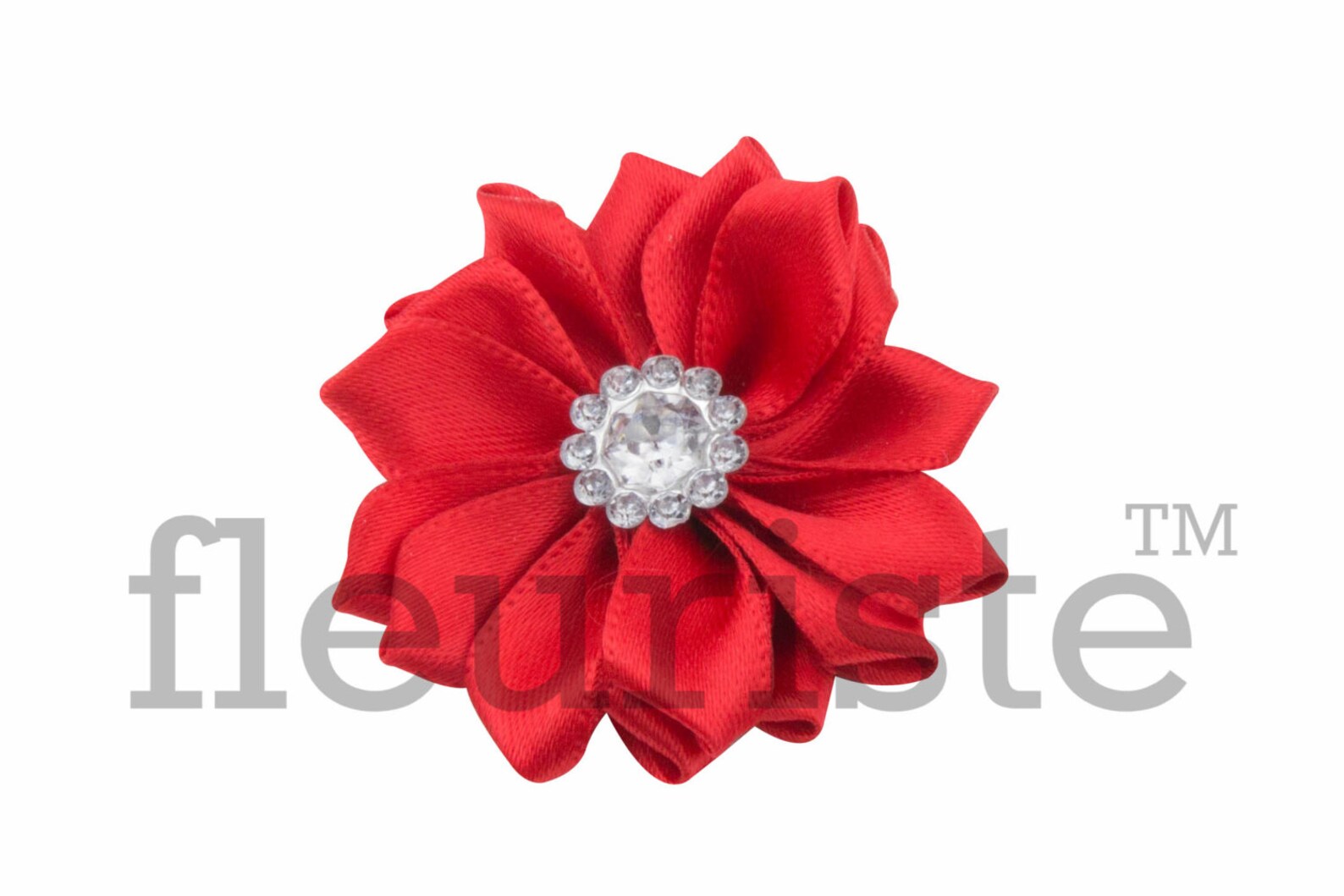 RED Ribbon Flower With Rhinestone Center Satin Flower Fabric - Etsy