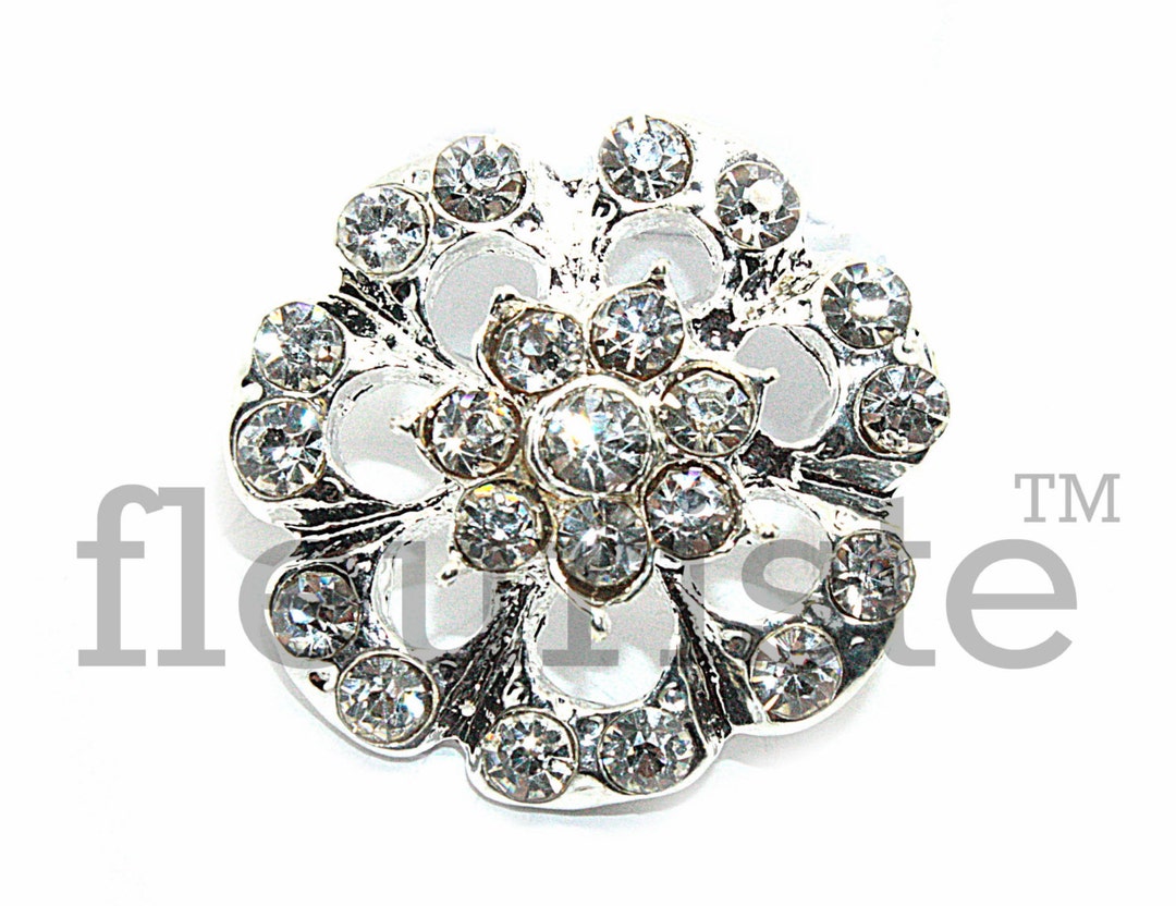Rhinestone Button, Vintage Button, 24 Mm Button, Flower Center Button ...