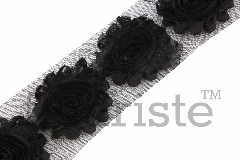 BLACK Shabby Rose Trim Shabby Flower Trim Shabby Flowers | Etsy