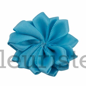 TURQUOISE Ribbon Flower, Satin Flower, Fabric Rose, Rolled Rosette ...