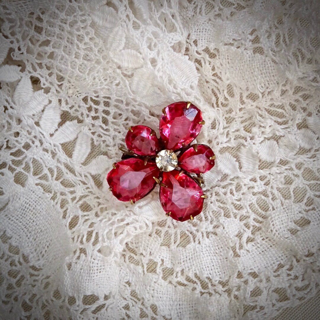 Antique Pinchbeck Brooch, Victorian Lace Pin Brooch, Pink Rhinestone ...