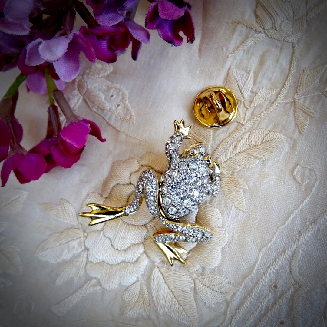 Vintage Cabouchon Frog Pin: 18ct Gold Plate & Austrian Crystals - Etsy