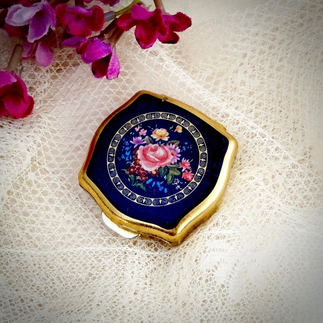 Vintage Stratton Pill Box With Floral Decoration, Pill Compact ...