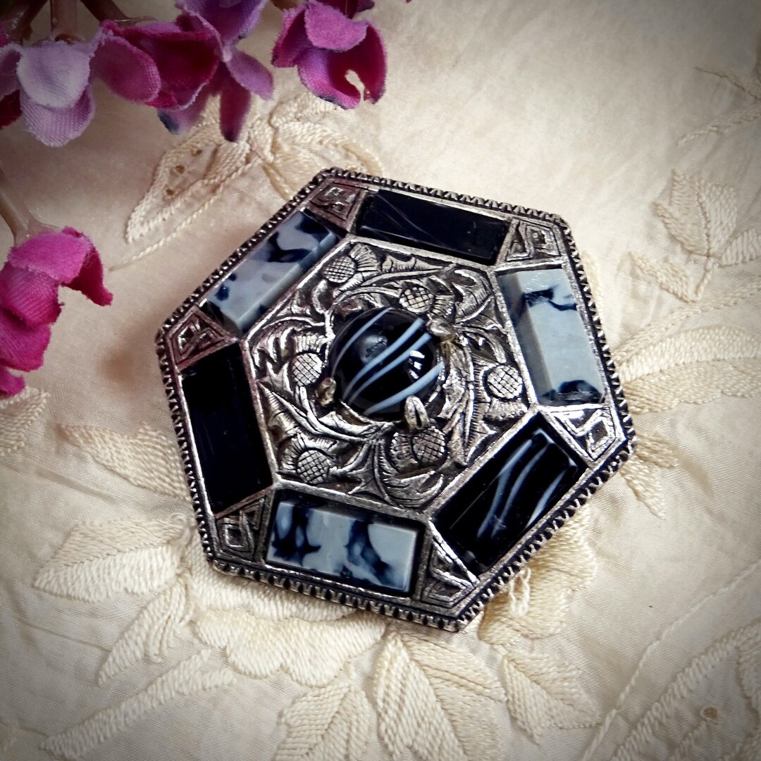 Vintage Miracle Brooch Faux Agate Scottish Thistle - Etsy