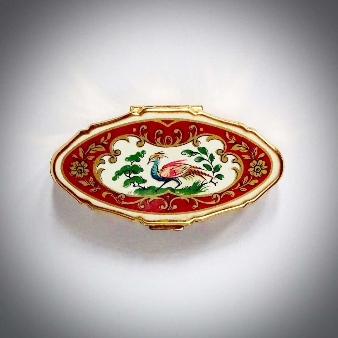 Vintage Stratton Pill Box With Phoenix & Flower Pattern, Small Gold ...