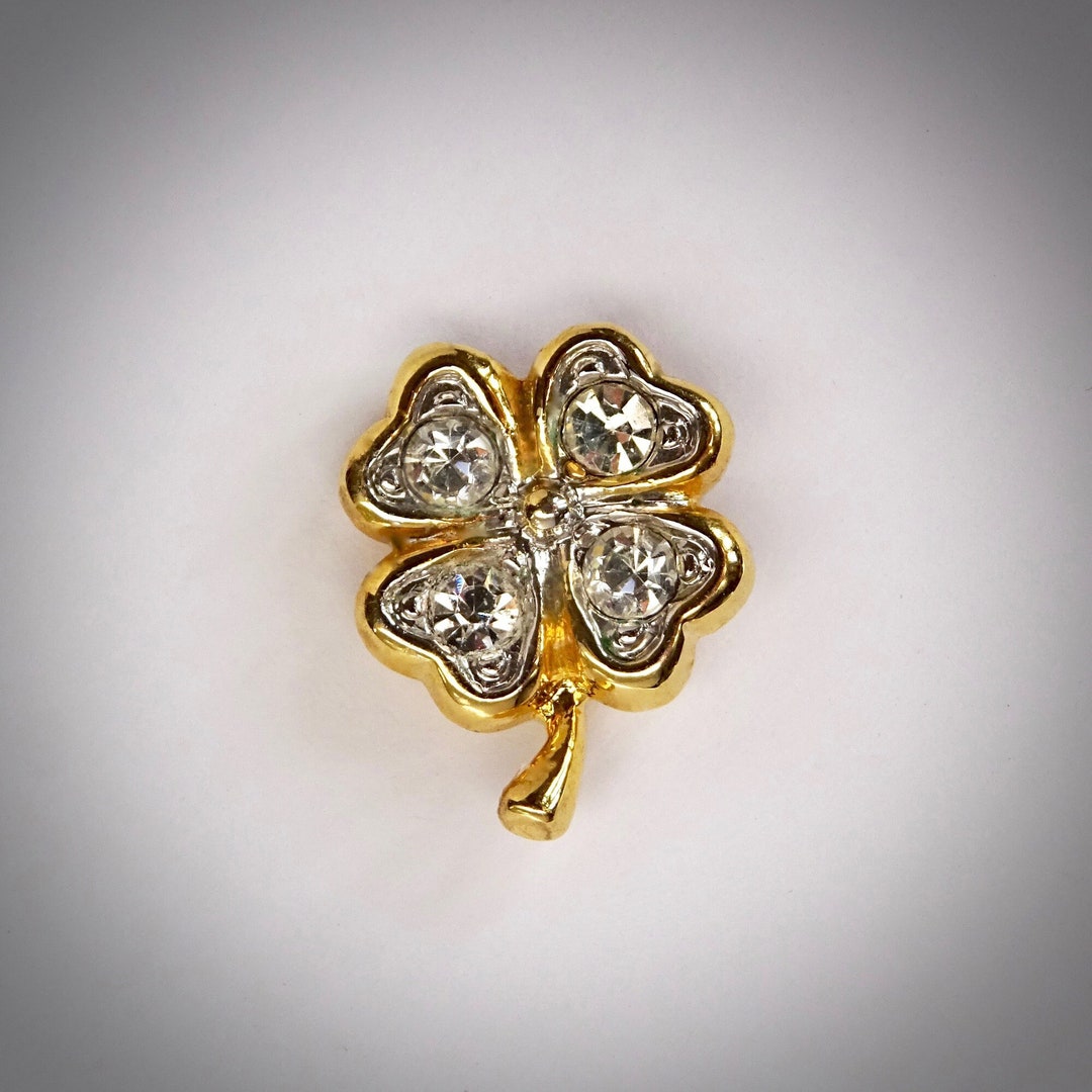 Vintage Cabouchon Four Leaf Clover Lapel Pin, 18ct Gold Plate ...