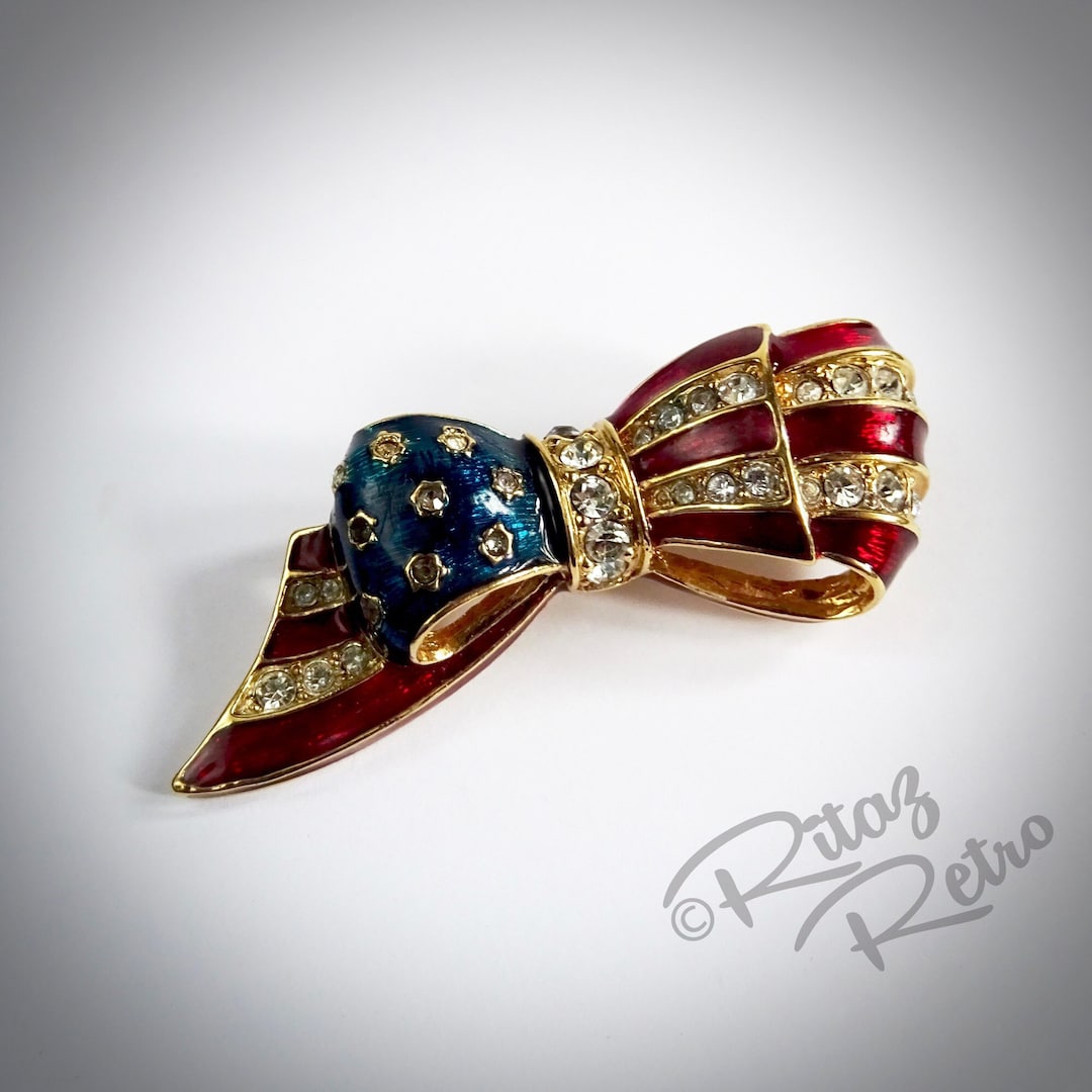 Vintage Carolee Patriotic Flag Bow Brooch, Stars & Stripes Pin ...