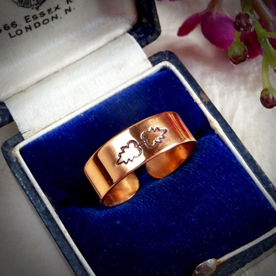 Vintage Copper Ring with Leaf Pattern, Adjustable, Ha… - Gem