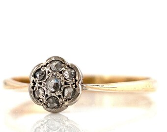 Early 1900s Edwardian Diamond Flower Ring in 18 Karat Yellow Gold and ...