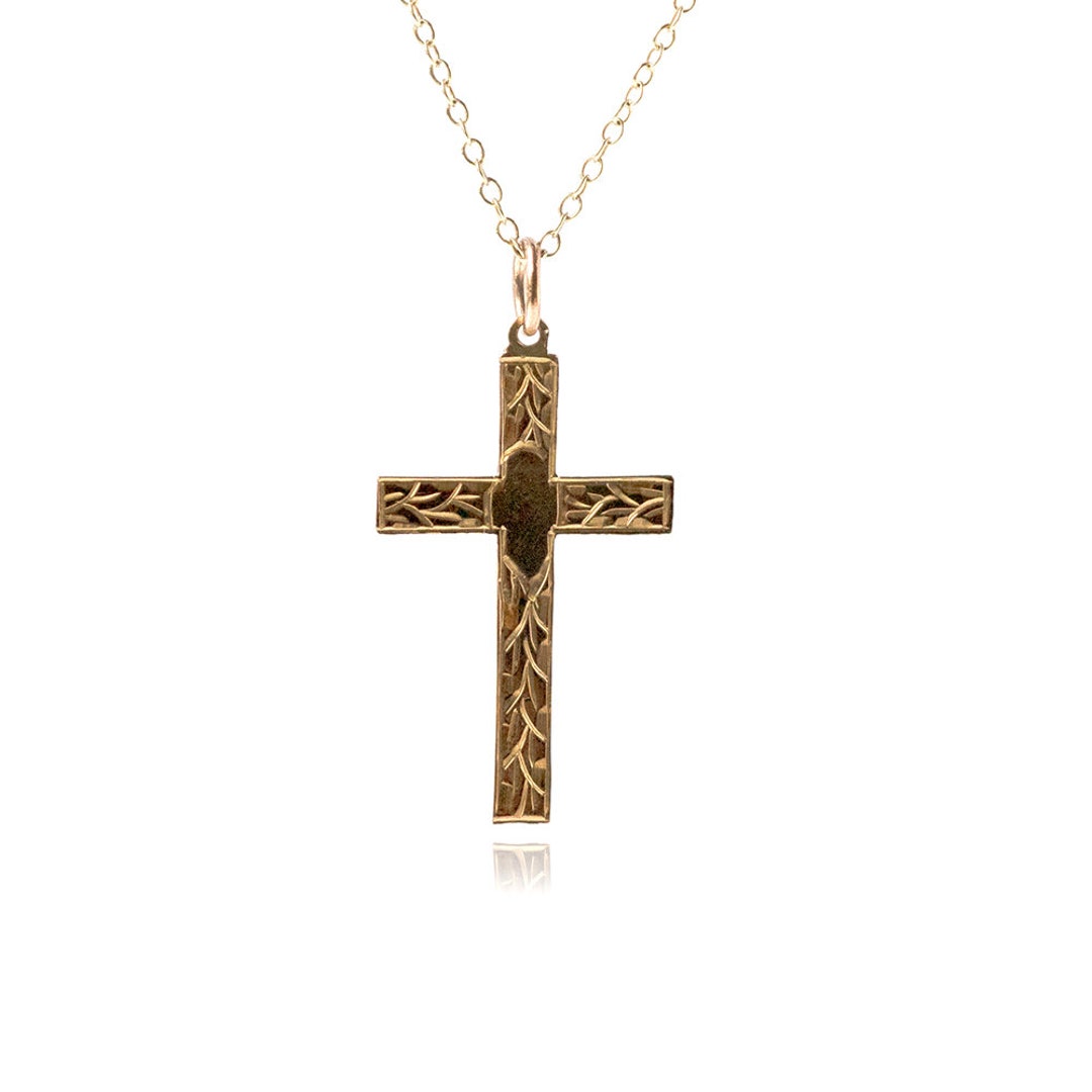 Vintage 9ct Gold Engraved Cross Necklace, Birmingham 1951 - Etsy