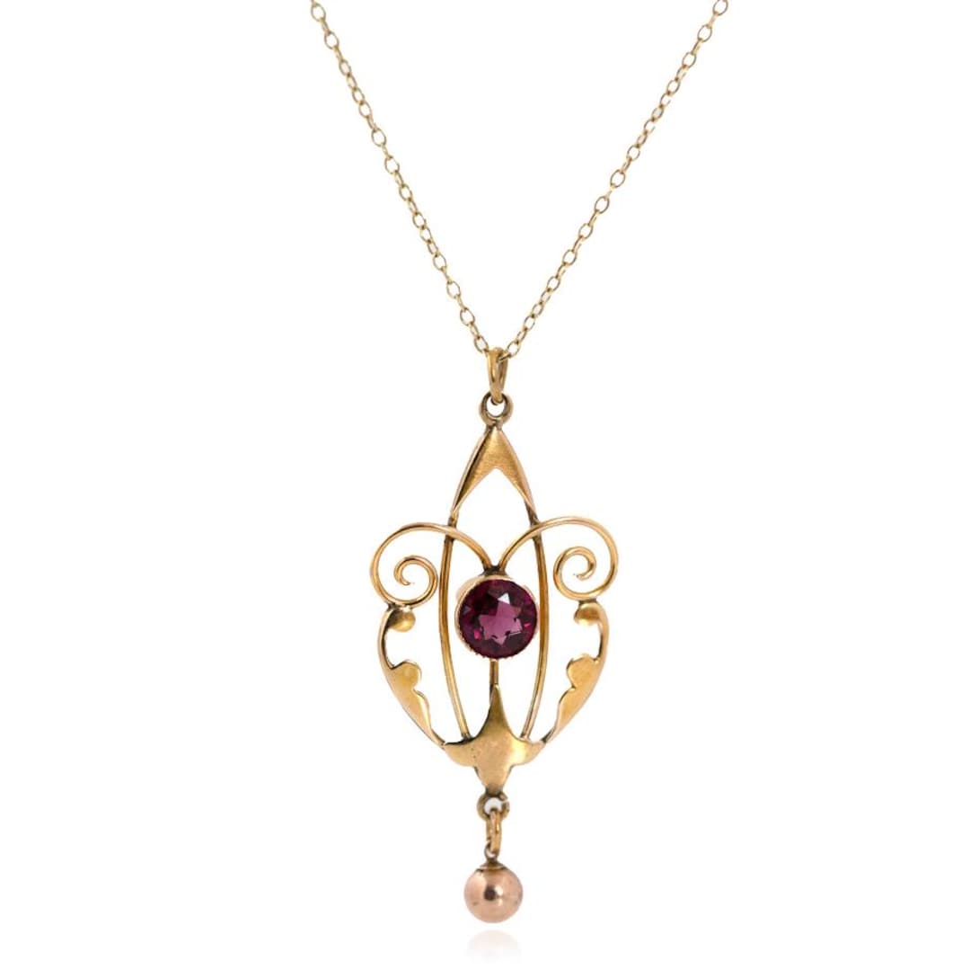 Antique C.1910 Garnet Lavalier Pendant in 9ct Gold Necklace - Etsy