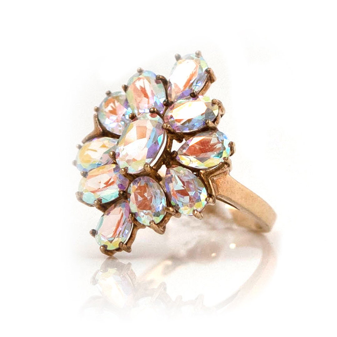 Vintage Mystic Topaz 9ct Gold Flower Ring - Etsy UK