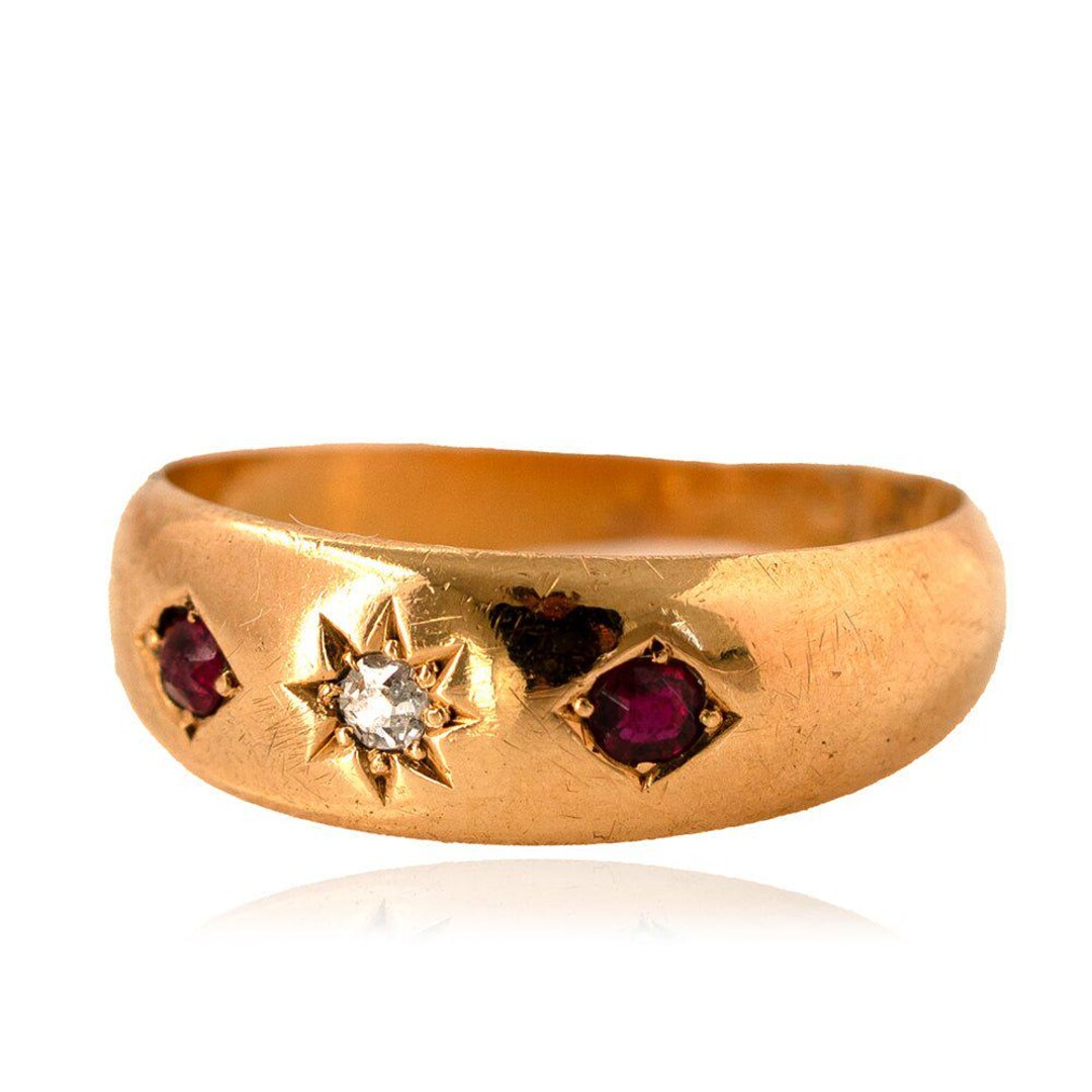 Antique 1895 18ct Gold Ruby Diamond Gypsy Ring - Etsy