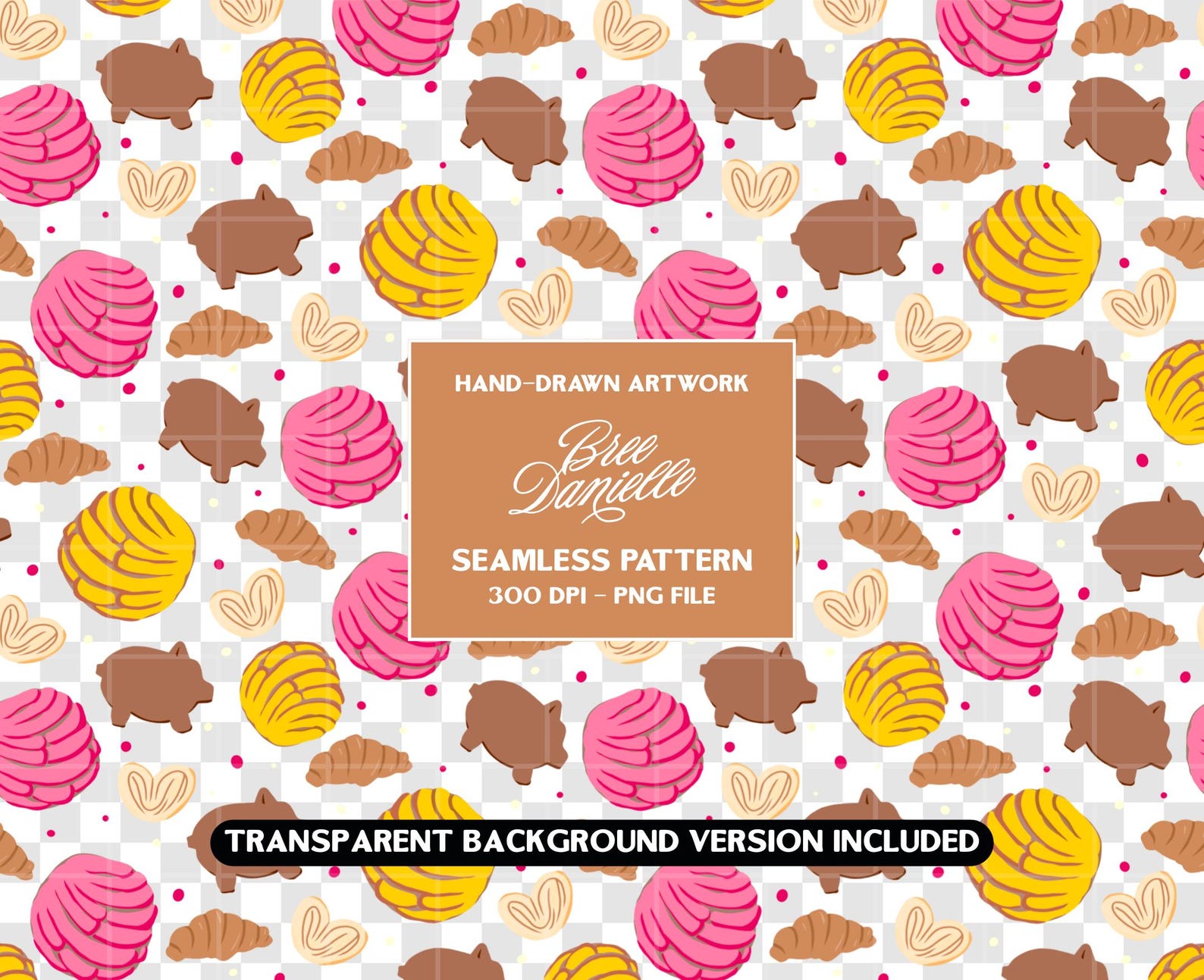 Concha Pan Dulce Seamless Pattern, Mexican Sweet Bread PNG, Puerquito ...