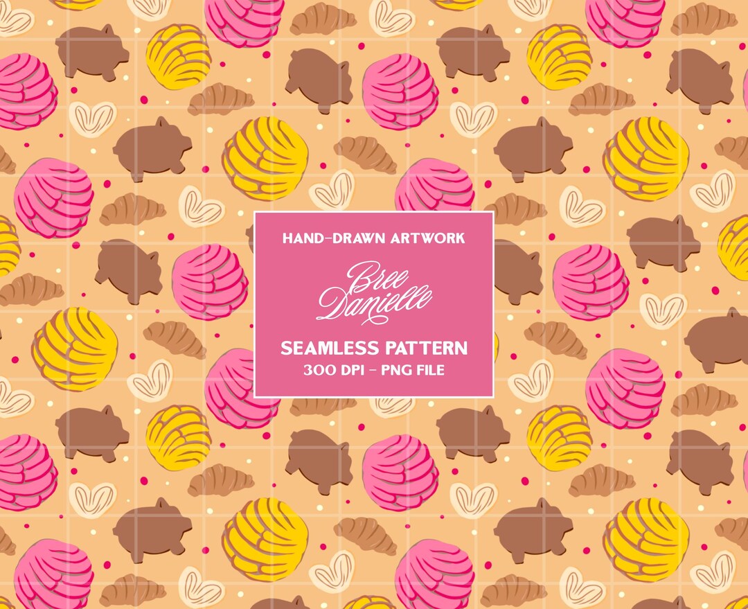 Concha Pan Dulce Seamless Pattern, Mexican Sweet Bread PNG, Puerquito ...
