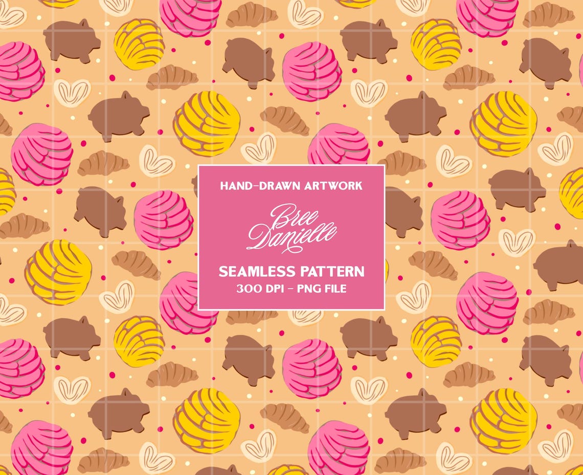 Concha Pan Dulce Seamless Pattern, Mexican Sweet Bread PNG, Puerquito ...