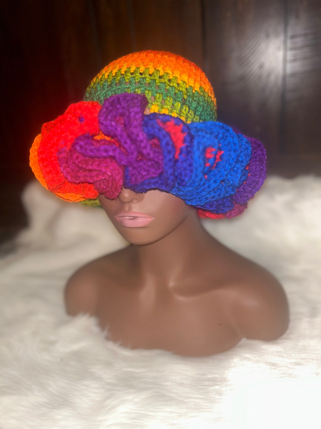 Rainbow Crochet Ruffle Hat - Etsy